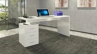 Dmora Bureau Siro, Bureau linéaire, Bureau Polyvalent, Bureau Multiposition Gain de Place, 160x60h75 cm, Blanc