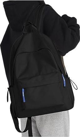 Generic Sac à dos détudiant de couleur unie pour hommes et femmes, sac à dos léger et élégant, sac à dos pour ordinateur portable en cuir, Noir, taille unique