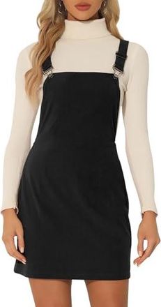 Allegra K Femmes Jupe Bretelles Velours C&ocirc;tel&eacute; Fleuri Bretelles Ajustables Noir XL