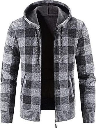 Generic Cardigan en polaire &agrave; fermeture &eacute;clair int&eacute;grale pour homme | Pull dhiver &agrave; carreaux | Veste &agrave; capuche avec doublure en polaire avec cordon de serrage