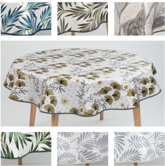 Laro 140cm runde Wachstuch Tischdecke abwaschbar Wachstuchtischdecke mit Saum-Eingefasst-Paspelband, Muster:Ginko Blätter Gold, Größe: Rund 140cm