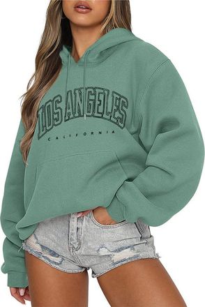 TOMWELL Oversized Hoodie Damen Los Angeles Pullover Winter Kapuzenpullover Langarm Sweatshirt Casual Hoody mit Kapuze A Grün XXL