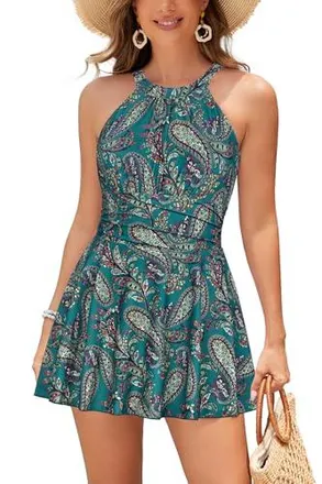 SHEKINI Maillot de bain une pi&egrave;ce pour femme - Taille haute - Effet fronc&eacute; - Contr&ocirc;le du ventre - Avec bretelles r&eacute;glables, Vintage Paisley, M