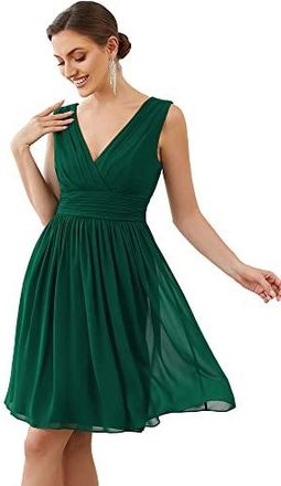 Ever-pretty A-Line Robe de Soirée au Genou en Double V-col Classique Femme Vert Foncé 46