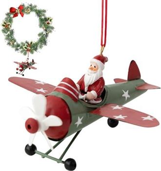 Generic Ornement davion du P&egrave;re No&euml;l - 12,5x12cm D&eacute;coration Suspendue en Fer | Design Bonhomme De Neige Ou P&egrave;rre No&euml;ls | Accroche Facile avec Corde | D&eacute;co R&eacute;u