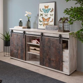 Finori Bahut Servas 180 cm 2 Türen & 3 Schubladen - grau/braun