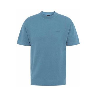 HUGO BOSS Homme, Tops, Bleu, Taille: S T-shirt homme en mélange coton lin