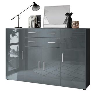 Vladon Highboard Aron Anrichte mit 2 Schubladen und 4 T&uuml;ren mit insgesamt 8 F&auml;cher dahinter, Anthrazit matt/Grau Hochglanz (166,5 x 106,5 x 35 cm)
