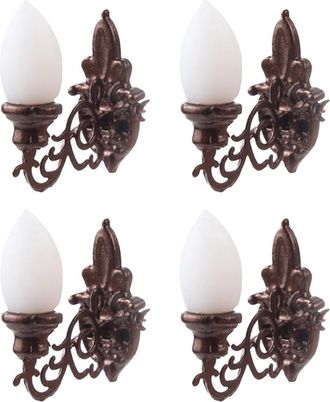 Yardwe 4 Stück 1:87 Puppenhaus Wandleuchte, Mini Wandlampe Für DIY Sandtisch Modell, ABS Material, Kaffeefarbe, Weißes Licht, Für Szenendekoration Und Moos-M