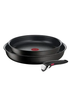 T-fal Pfannenset, Schwarz, Metall, 3-teilig, abnehmbarer Griff, backofengeeignet, antihaftbeschichtet, ergonomischer energiesparend, Kochen, Pfannen, Pfanne