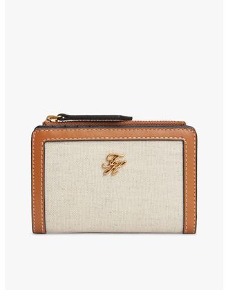 Tommy Hilfiger Portefeuille &agrave; deux volets en toile avec logo - Beige-Marron