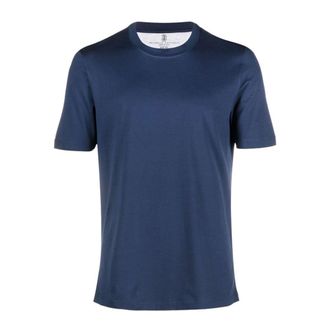 Brunello Cucinelli Homme, Tops, Bleu, Taille: 2XL T-shirt en coton Coupe Slim