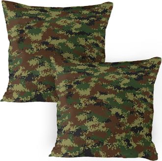 Abakuhaus Camo Kissenbezug Packung mit 2, Grunge Grafik Camouflage Sommer Thema bewaffnete Kräfte Uniform inspiriert dunkel, Dekorativer Gedruckter Kissenbezug,