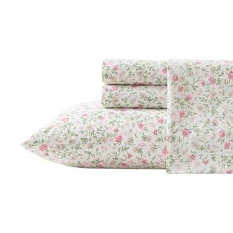 Laura Ashley Bettwäsche-Set für Doppelbett, superweiches Baumwoll-Perkal-Bettwäsche-Set mit passendem Kissenbezug, Öko-Tex Zertifiziert (Bonnie Pink, Twin XL)