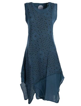 vishes Midikleid Damen knielanges Kleid Baumwolle Geometrisch Lagenlook Armlos Alternative Bekleidung, Ethno, Hippie, Retro Style