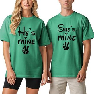 Generic T-shirt d&eacute;t&eacute; &agrave; manches courtes et col rond en coton avec inscription &laquo; Shes Mine Heart &raquo; pour la Saint-Valentin, pour les voyages, Vert, 5XL