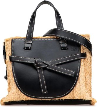 Loewe 2010-2025 Small Raffia and Leather Gate Top Handle Bag satchel - Marron