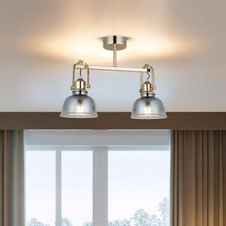 Opviq Antique Lacquer Chandelier, Metal Body, &Oslash;16 cm Glass Cap, 33 cm Height, 2 x E27 Max 40W, Elegant Lighting for Home Decor, IP20 Rated, Bulb Not Include