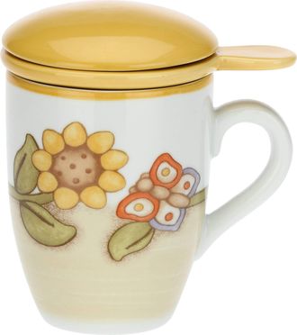 Thun Dekoratives Accessoire für Zuhause, Teekanne aus Porzellan Country mit Sonnenblume und Schmetterling