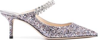 Jimmy Choo London Hohe Schuhe - Bing 65 Multicolor Sabot With Crystal Strap In Lea - Gr. 37 (EU) - in Silber - für Damen