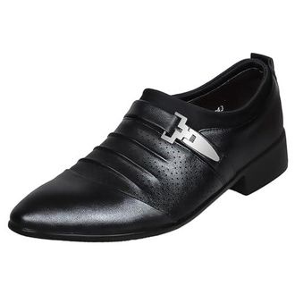 Generic Chaussures habill&eacute;es pour homme classiques sans lacets &agrave; enfiler - Bout pointu - Chaussures en cuir &agrave; talon bloc - Antid&eacute;rapantes - Chaussures basses 