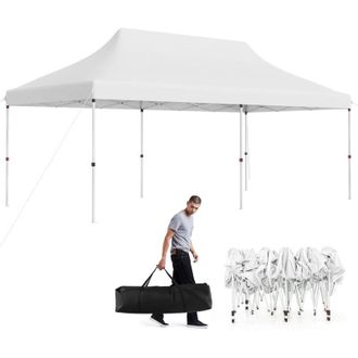 Costway Costway - Tonnelle de Jardin Escamotable Pliable 300x600CM, Tente de F&ecirc;te Imperm&eacute;able Protection Solaire 3 Hauteurs 296/306/316 cm avec Sac de