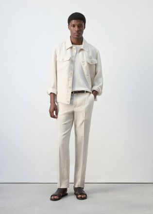 Mango Pantalon 100 % lin &agrave; rayures &eacute;cru - Homme - 38 - MANGO MAN