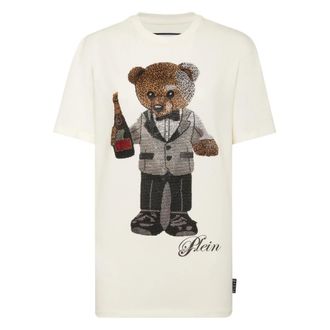 Philipp Plein Cotton Fit T-Shirt Teddy Waiter Strass - - Tops - Damen - Beige - M