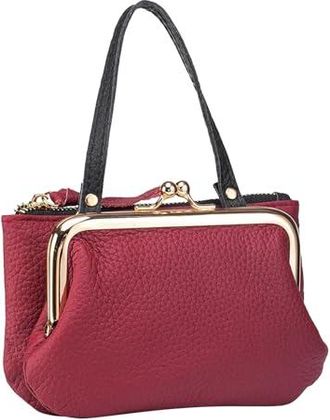 Generic Sac &agrave; main &agrave; langer en cuir synth&eacute;tique double couche avec serrure &agrave; baiser pour femme, rouge vin, 155.00x100.00x35.00mm, Mode