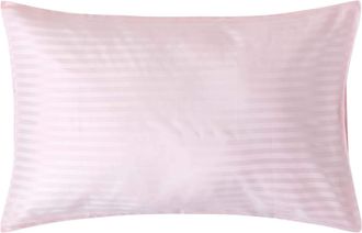 Homescapes 2er-Set Damast Kissenbezug rosa 48x74 cm mit Satin-Streifen & Hotelverschluss, 100% ägyptische Baumwolle, Fadendichte 330