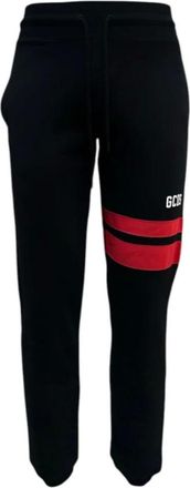 GCDS Gcds, Homme, Pantalons, Noir, Taille: M Pantalon en Coton Noir avec Logo et Bandes Rouges