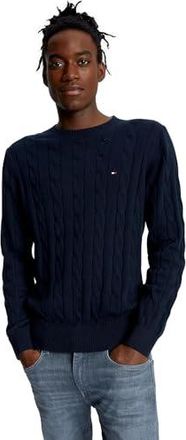 Tommy Hilfiger Pull embl&eacute;matique en tricot torsad&eacute; pour homme Collection 2024, bleu marine, Taille XL