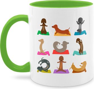 Shirtracer Tasse Tassen 325ml - Hunde - Dackel Yoga Dackel Lustig - 325 ml - Hellgrün - geschenke geschenk für hundebesitzer hund dackelmotiv mit hundeliebhaber 