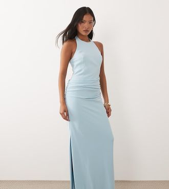 Forever New Robe longue &agrave; dos nu et taille drap&eacute;e - Bleu clair