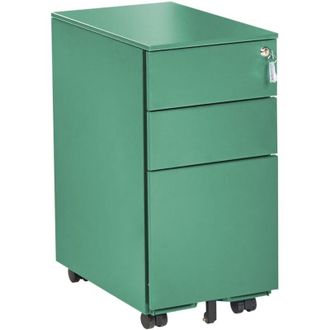 Beliani Aktenschrank Grün Metall mit 3 Schubladen Abschließbar Rollbar Modern Metallschrank für Arbeitszimmer Büro Homeoffice Garage Werkstatt