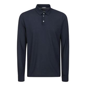 Zanone Homme, Tops, Bleu, Taille: XL Polo en coton &agrave; manches longues
