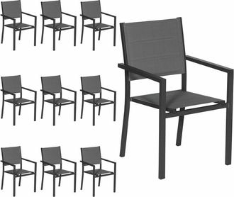 Happy Garden Happy Garden - Lot de 10 chaises rembourr&eacute;es en aluminium anthracite - textil&egrave;ne gris