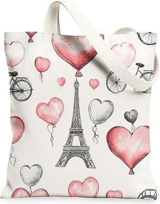 Generic Sacs fourre-tout en toile avec motif de ballon en forme de coeur - Style vintage - R&eacute;utilisables - Motif floral romantique - L&eacute;ger - Lavable - Pour le