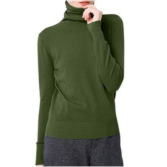 Generic Pull pour femme en tricot amincissant &agrave; manches longues tendance de couleur unie tunique hauts confortables &agrave; col roul&eacute; pull chaud d&eacute;contract&eacute; pour fe