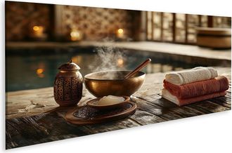 Islandburner Bild auf Leinwand Wellness Atmosphäre mit Handtüchern und Räuchergefäß Bilder Wandbilder Poster