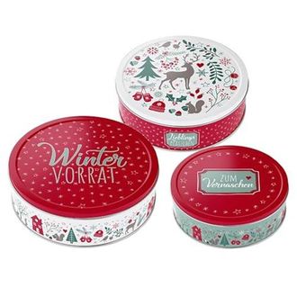 Brandsseller Lot de 3 boîtes à biscuits en métal - boîtes rondes empilables avec couvercle - boîtes de conservation alimentaires pour gâteaux, biscuits et sablés d