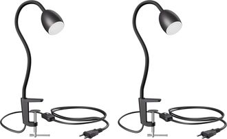 LEDs Com 2 Stück GU10 Klemmleuchte KLUK mit Schwanenhals, schwarz inkl. GU10, warm-weiß, 4,914W, 450lm