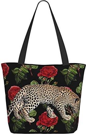 AOOEDM Sac &agrave; provisions pour femme fleurs roses et l&eacute;opard 13 x 11 x 7 pouces. Le cadeau parfait pour la Saint-Valentin. Cest de la Saint-Valentin pour maman