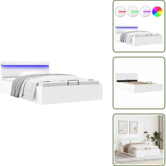 vidaXL The Living Store - Bett mit Bettkasten Hydraulisch led Wei&szlig; Kunstleder 140x200 cm - Doppelbett - Stauraumbett - Kunstlederbett - Wei&szlig;es Bett