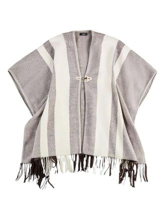 Fay Poncho mit gestreiften Fransen - Grau