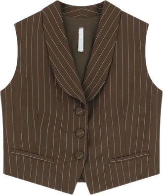 Imperial Femme, Vestes, Brun, Taille: 38 FR Straight Shawl Collar Striped Vest