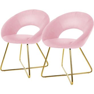 ML Design Esszimmerst&uuml;hle 2er Set Rosa aus Samt, Wohnzimmerstuhl mit runder R&uuml;ckenlehne, Polsterstuhl mit goldene Metallbeine, Ergonomische Esstisch Sessel