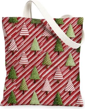 Generic Sac fourre-tout en toile motif sapin de No&euml;l, sacs de courses r&eacute;utilisables, mignons, l&eacute;gers et lavables pour voyage, &eacute;picerie, pique-nique, 33 x 38 c
