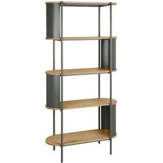 Sweeek B&uuml;cherregal aus gebogenem Metall mit Holzdekor, 5 Ebenen