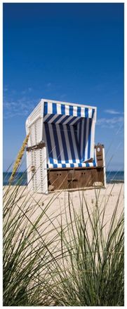 Wallario Poster - Strandkorb in Premiumqualit&auml;t, Gr&ouml;&szlig;e: 80 x 200 cm XXL-Poster